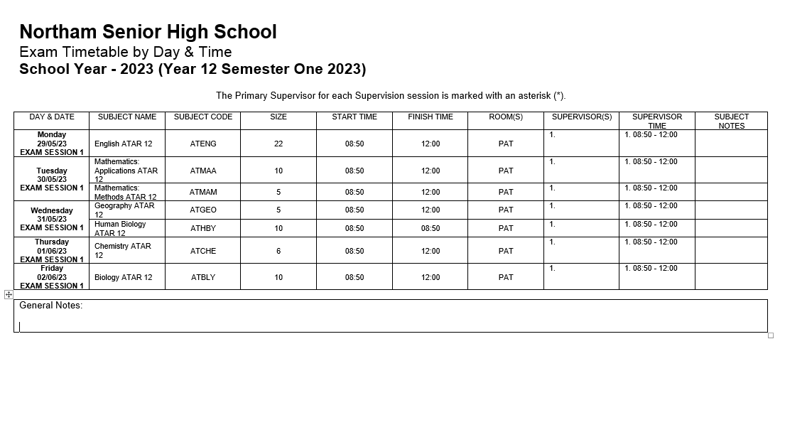Exam Timetables